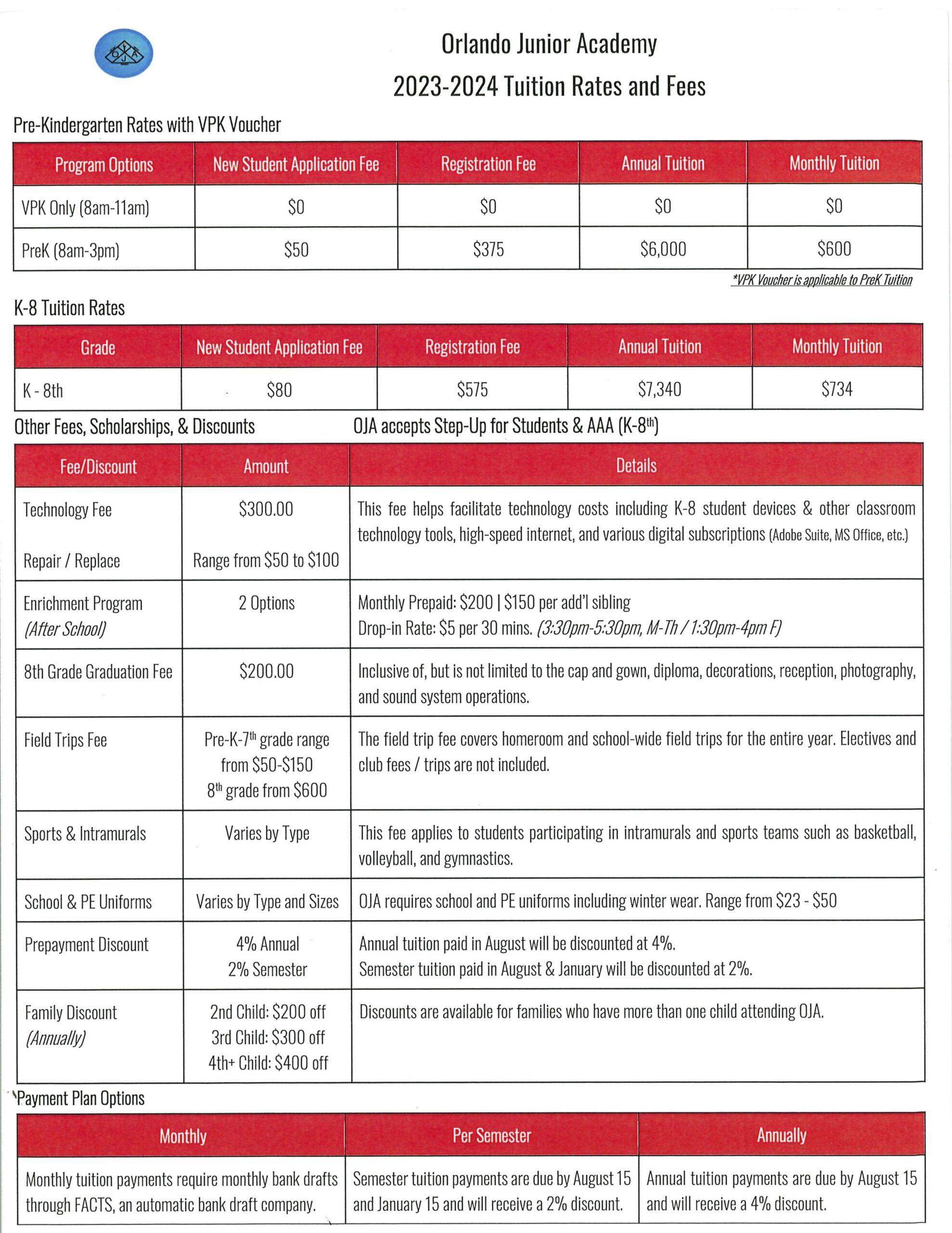 Tuition Information - Orlando Junior Academy