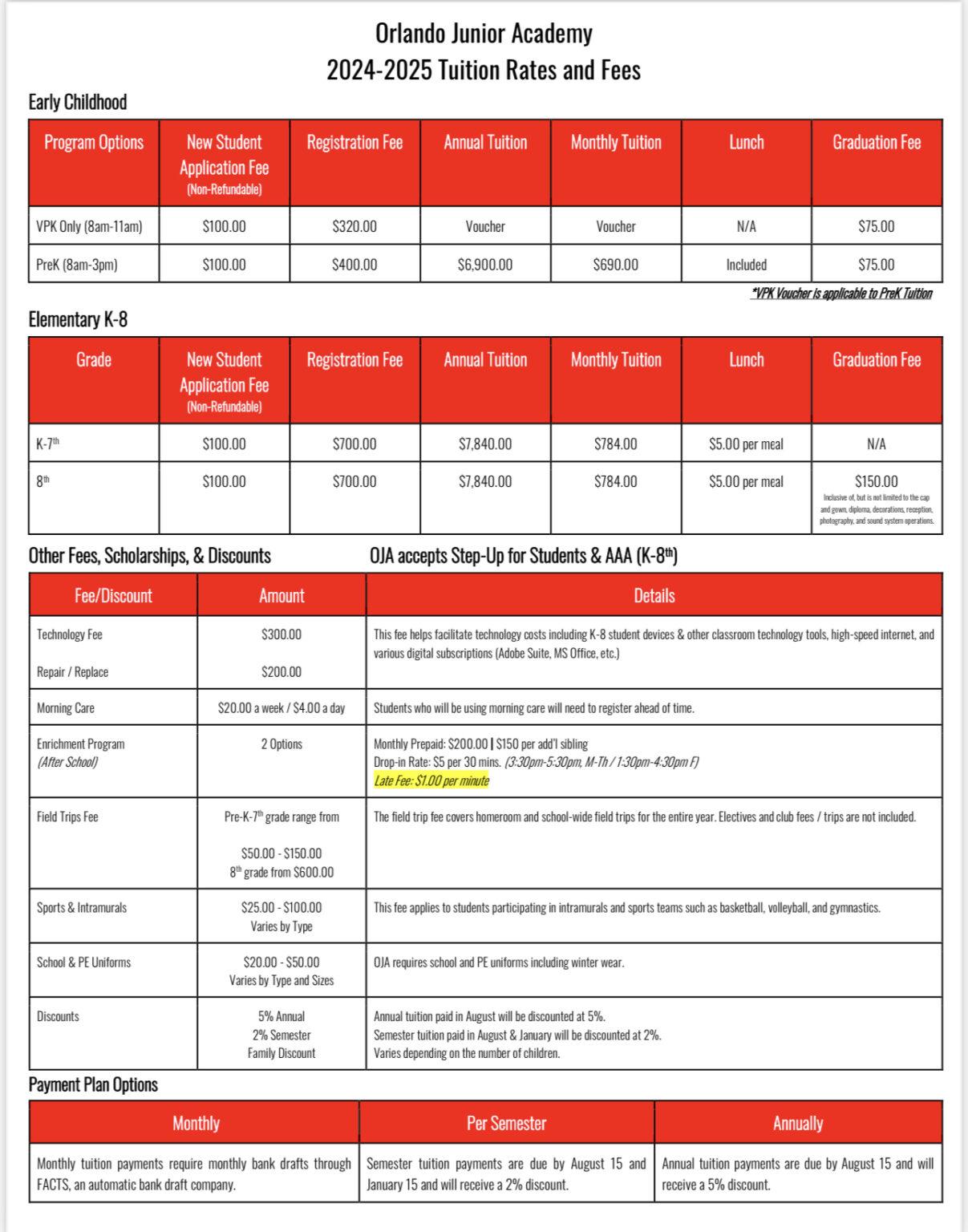 Tuition Information - Orlando Junior Academy
